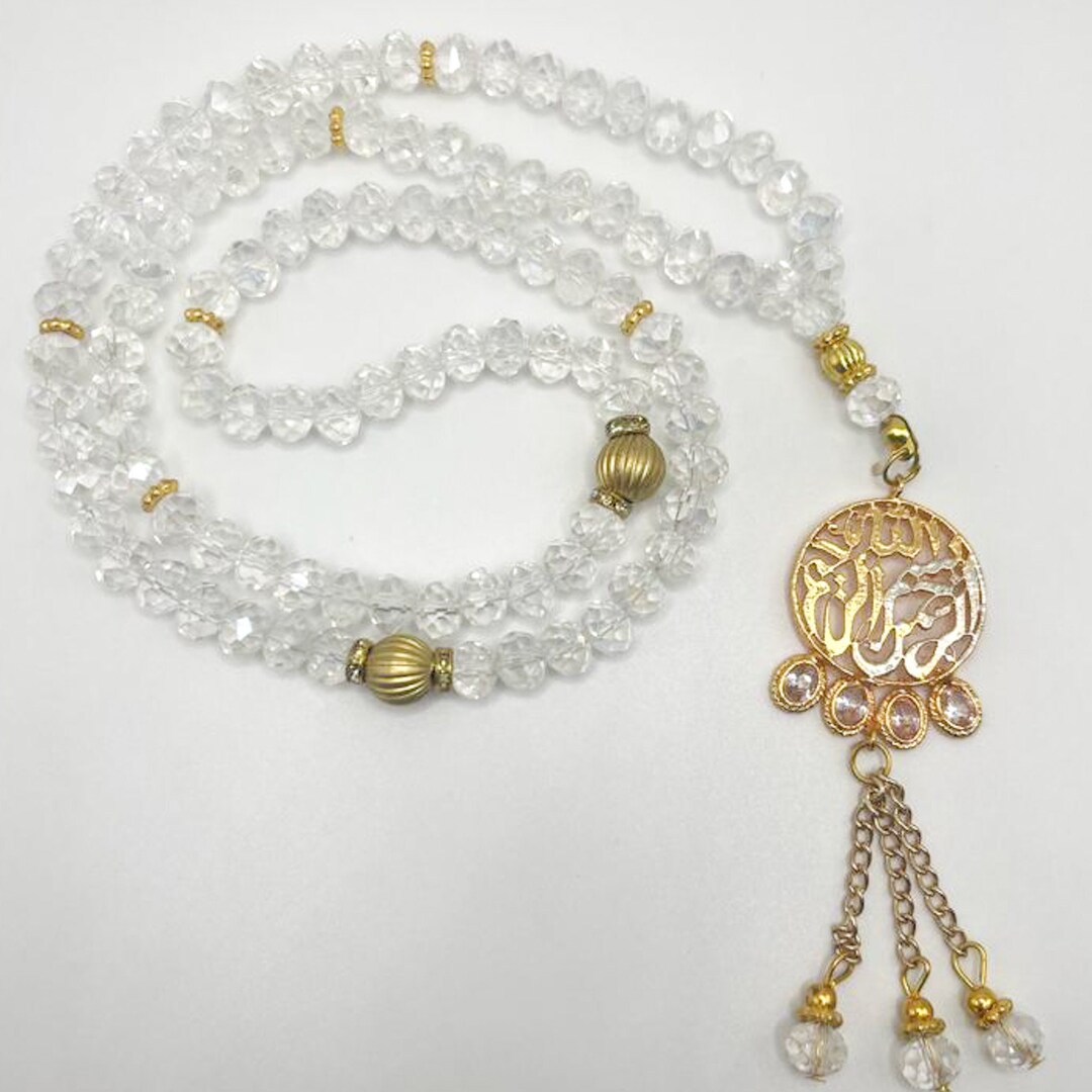 White Crystal Islamic Prayer Beads, Simulated Custom Stone 99 Beads ...