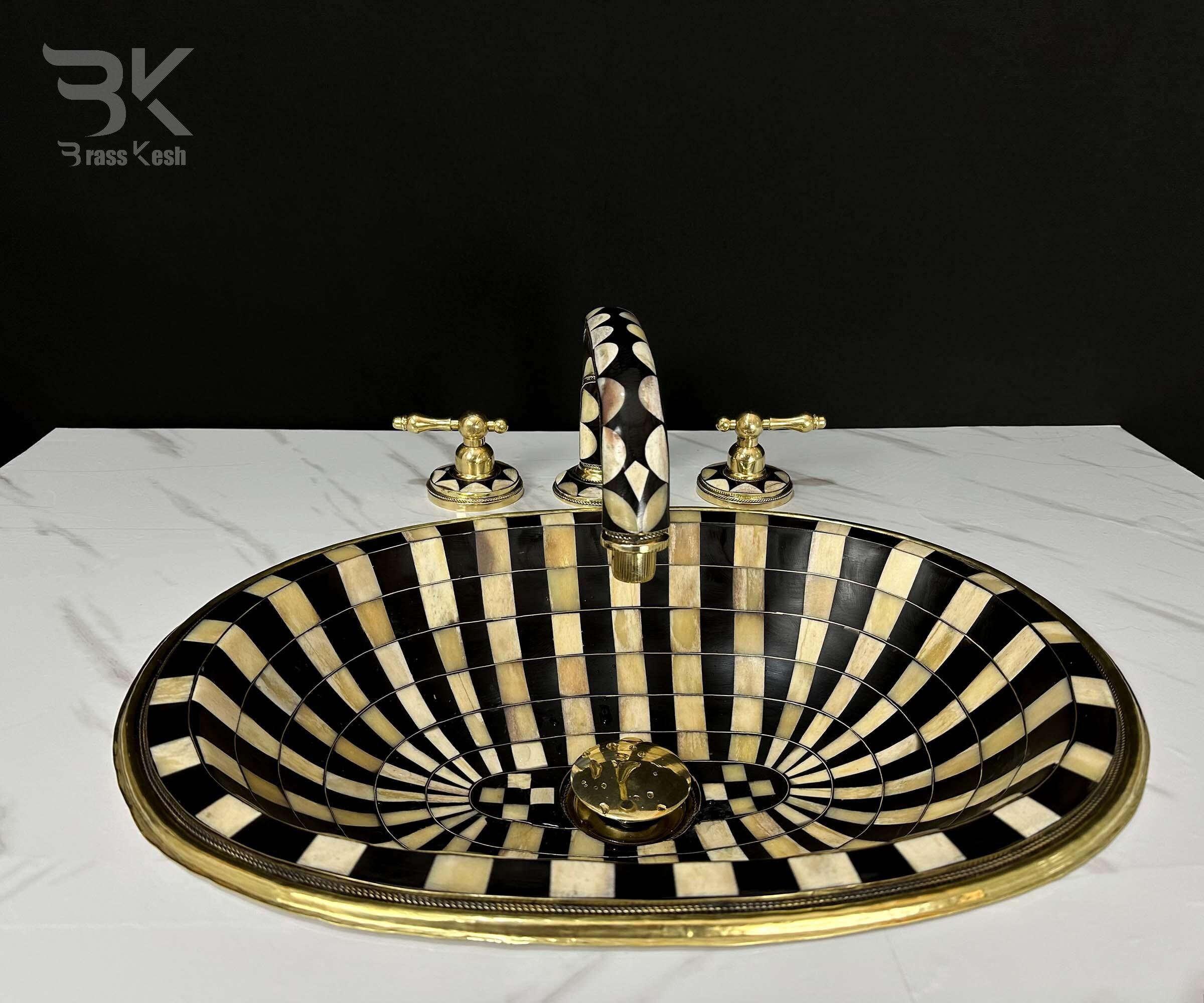 Handmade Brass Widespread Faucet and Drop-in Sink With Bone and Resin ...