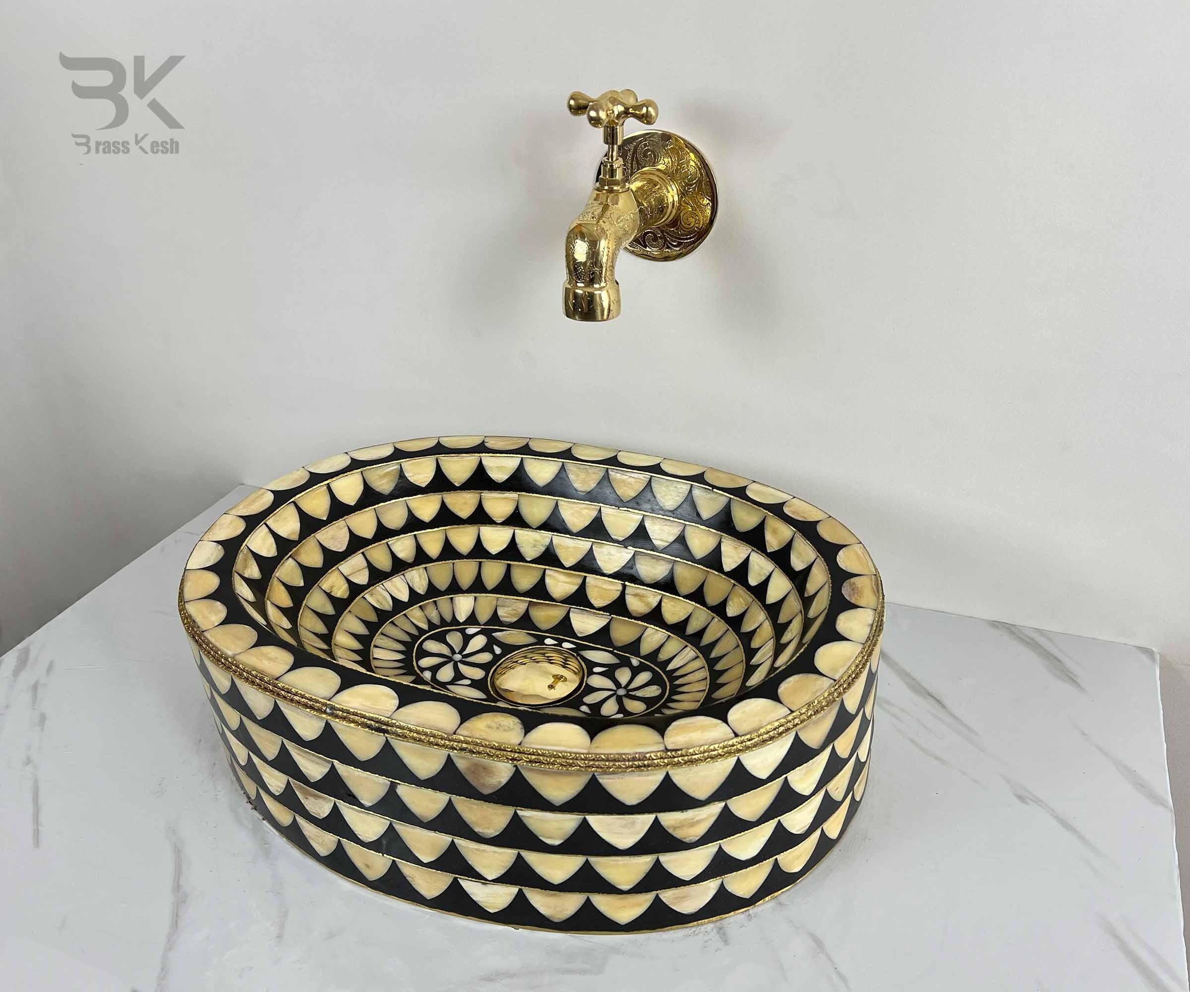 Handmade Brass Oval Vessel Sink With Bone and Resin Inlays – Free Pop ...