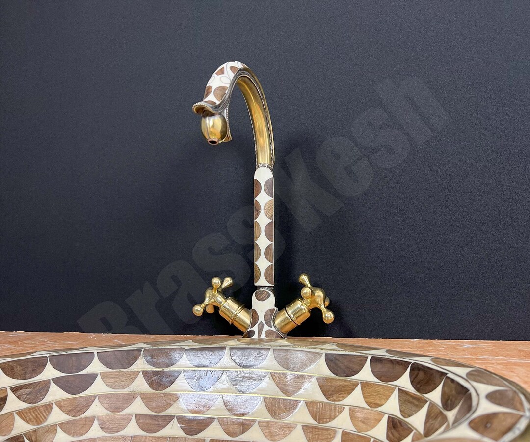 Handmade Brass Gooseneck Faucet: Bone and Resin Inlay, Unlacquered ...