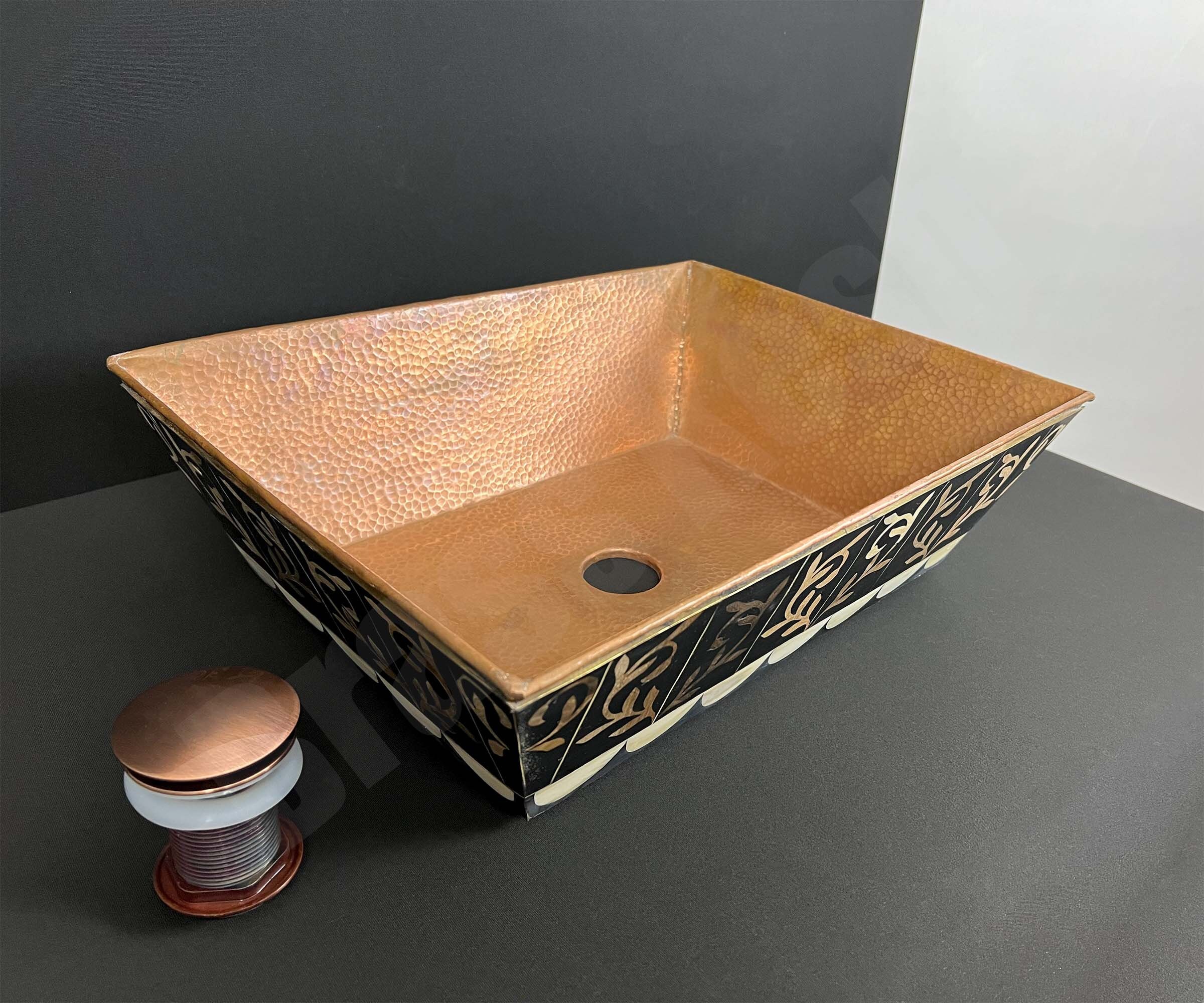 Hammered Copper Sink Studded With Wood and Resin Handmade Copper Vessel ...