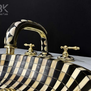 Handmade Brass Widespread Faucet and Drop-in Sink With Bone and Resin ...