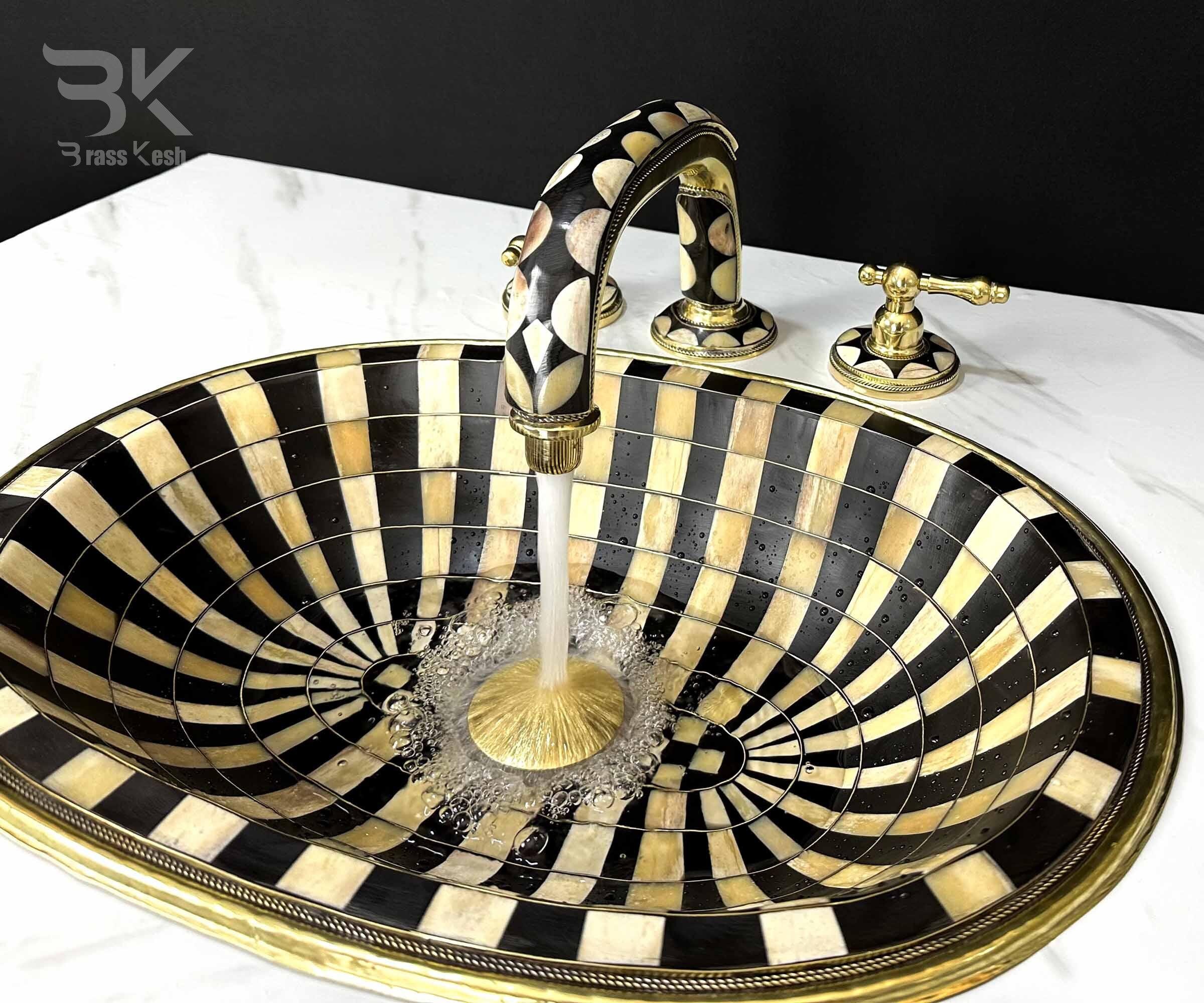 Handmade Brass Widespread Faucet and Drop-in Sink With Bone and Resin ...