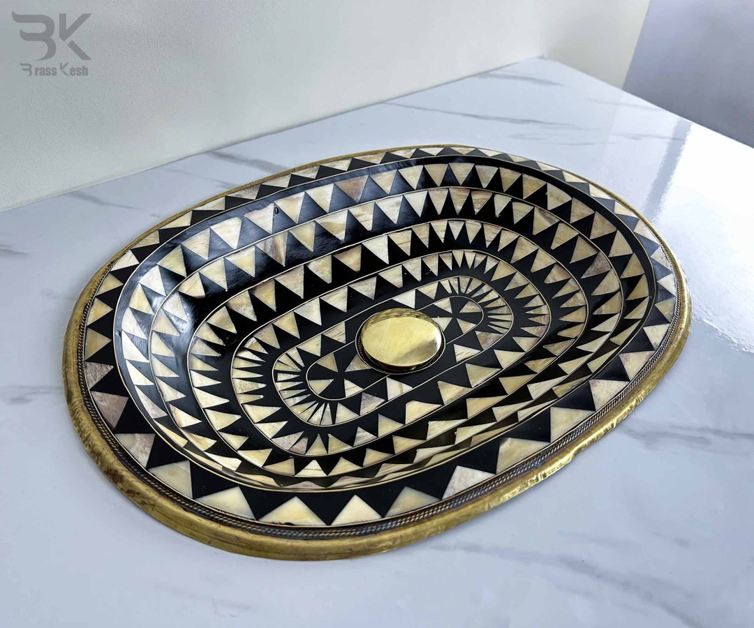 Handmade Brass Oval Sink: Bone & Black Resin Inlay, Pop-up Drain - Etsy