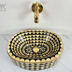 Handmade Brass Oval Vessel Sink With Bone and Resin Inlays – Free Pop ...