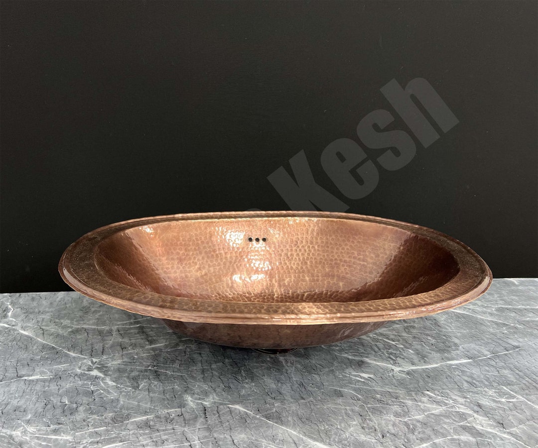 Hammered Copper Bathroom Drop in Sink - Brass Oval Sink With a Warm ...