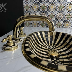 Handmade Brass Widespread Faucet and Drop-in Sink With Bone and Resin ...