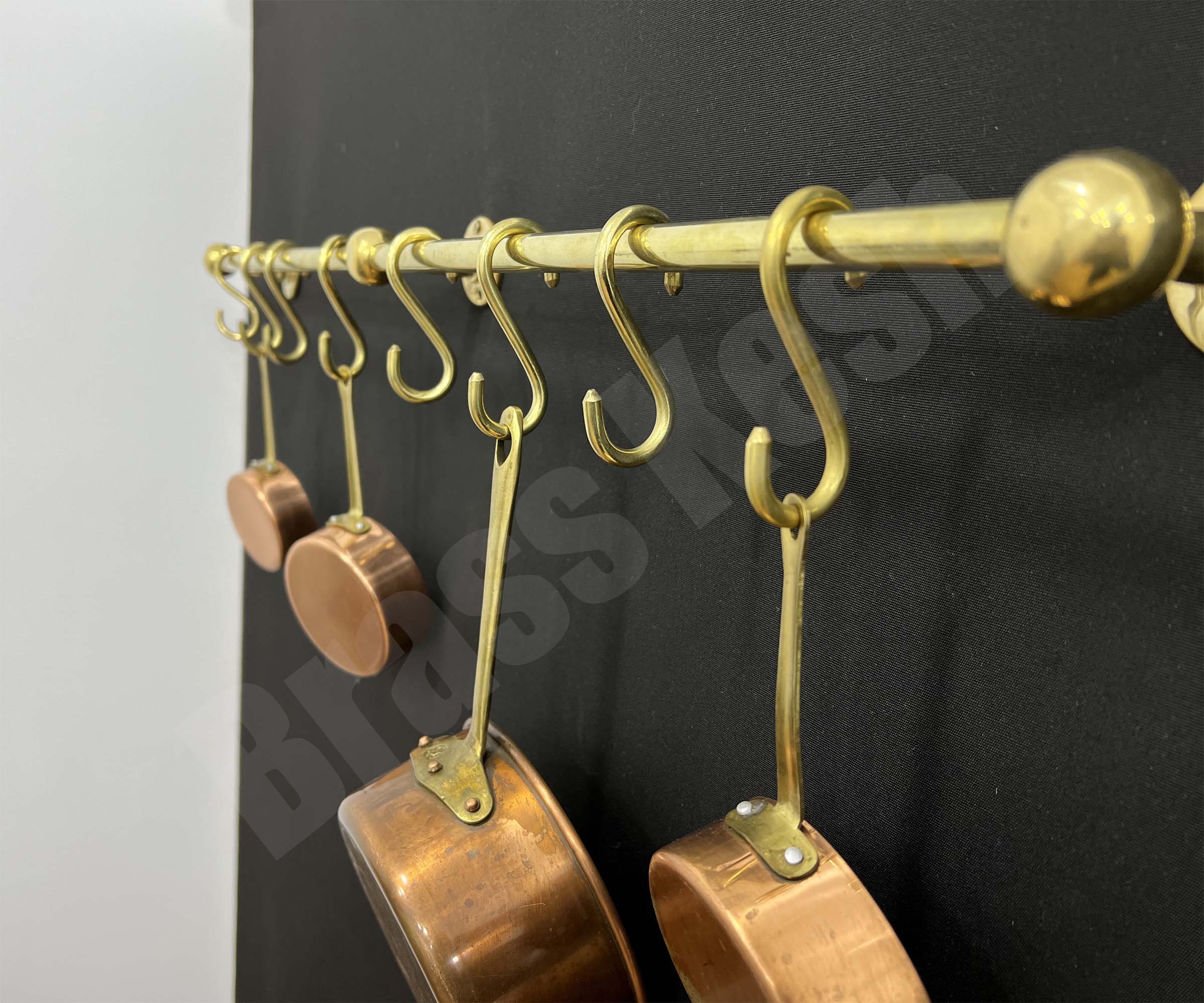 Unlacquered Brass S Hooks Brass Rack Bar With 8 Removable Hooks Kitchen ...