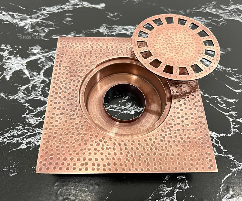 Hammered Brass Shower Drain With Copper Finish – Handmade Moroccan ...