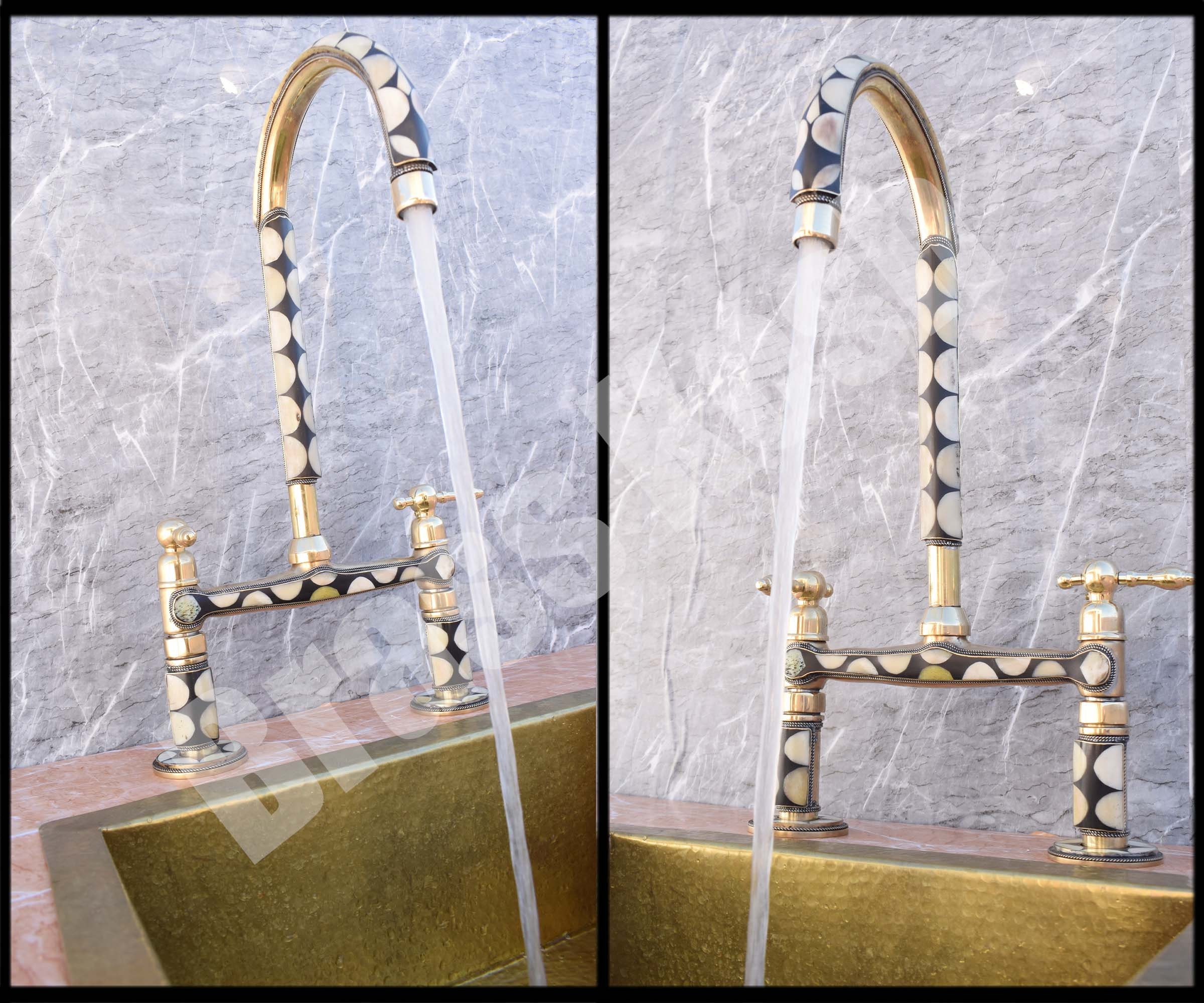 Unlacquered Brass Bridge Kitchen Faucet Studded With Bones and Resin - Etsy