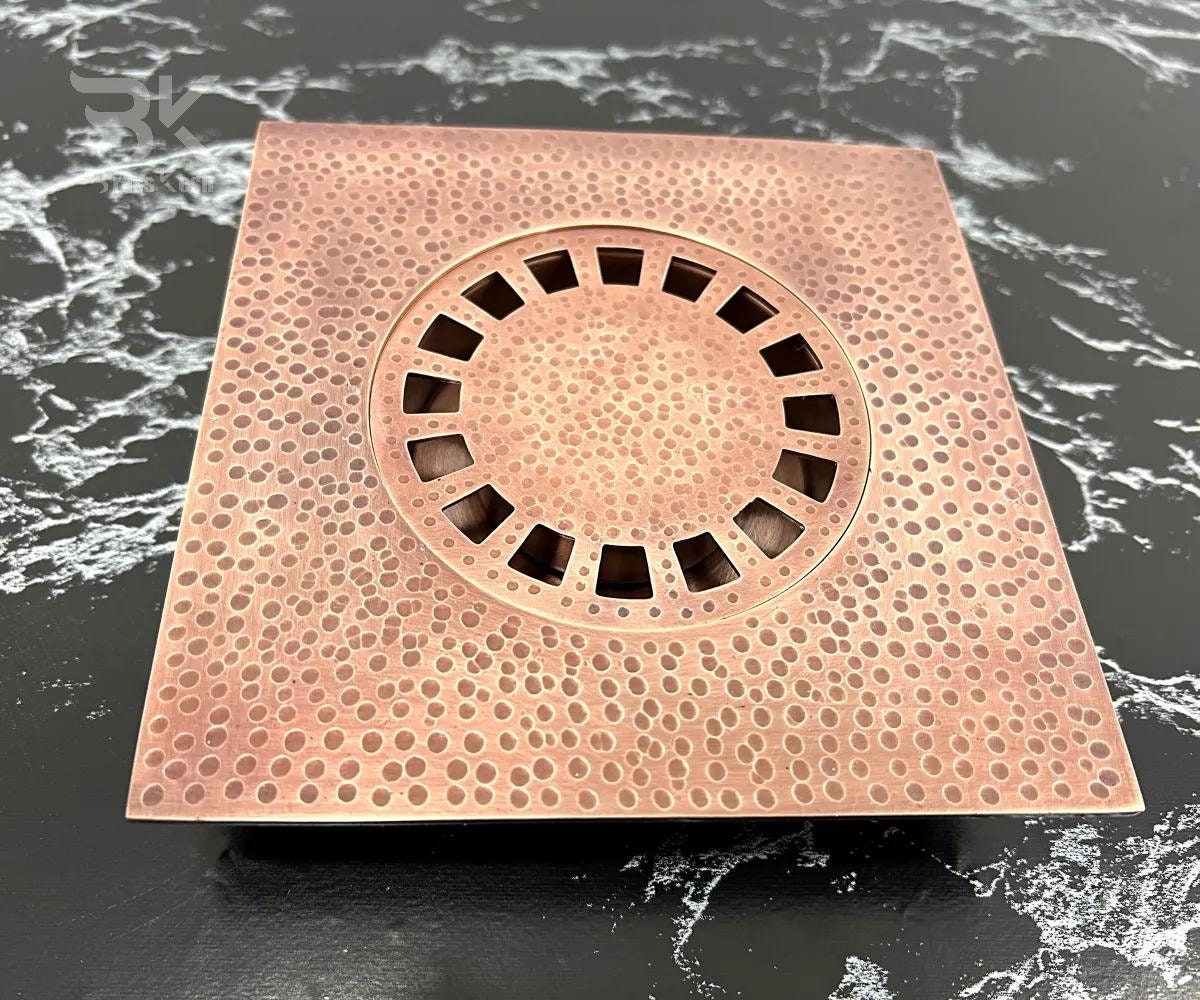 Hammered Brass Shower Drain With Copper Finish – Handmade Moroccan ...