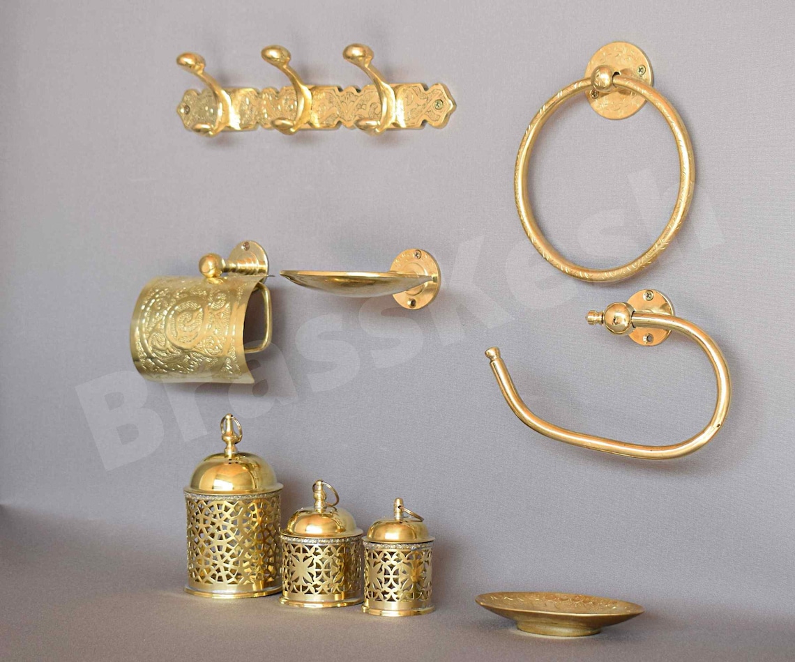 Solid Brass Bathroom Accessories Set Unlacquered Brass - Etsy