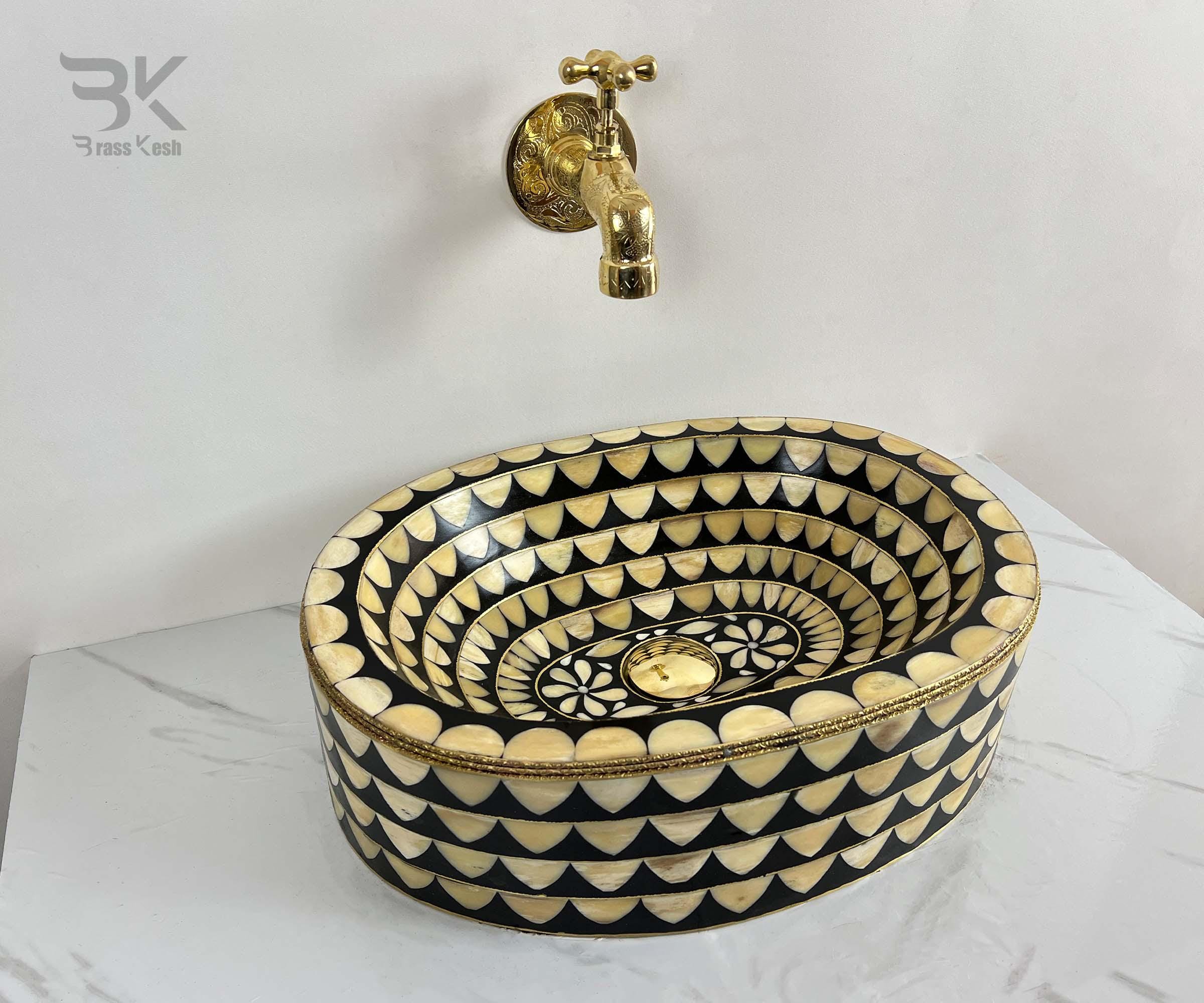 Handmade Brass Oval Vessel Sink With Bone and Resin Inlays – Free Pop ...