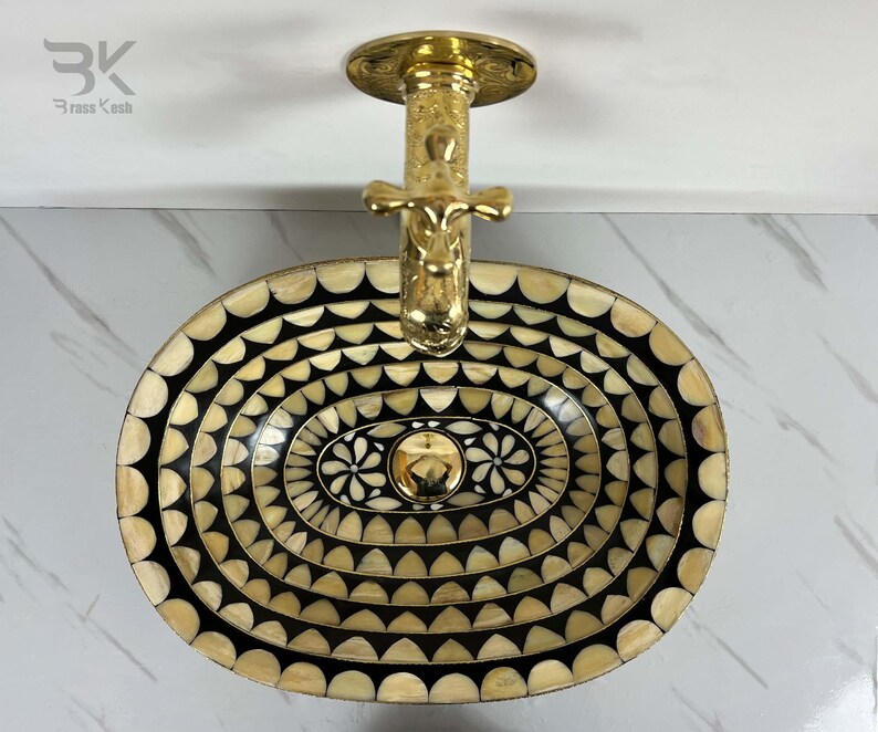 Handmade Brass Oval Vessel Sink With Bone and Resin Inlays – Free Pop ...