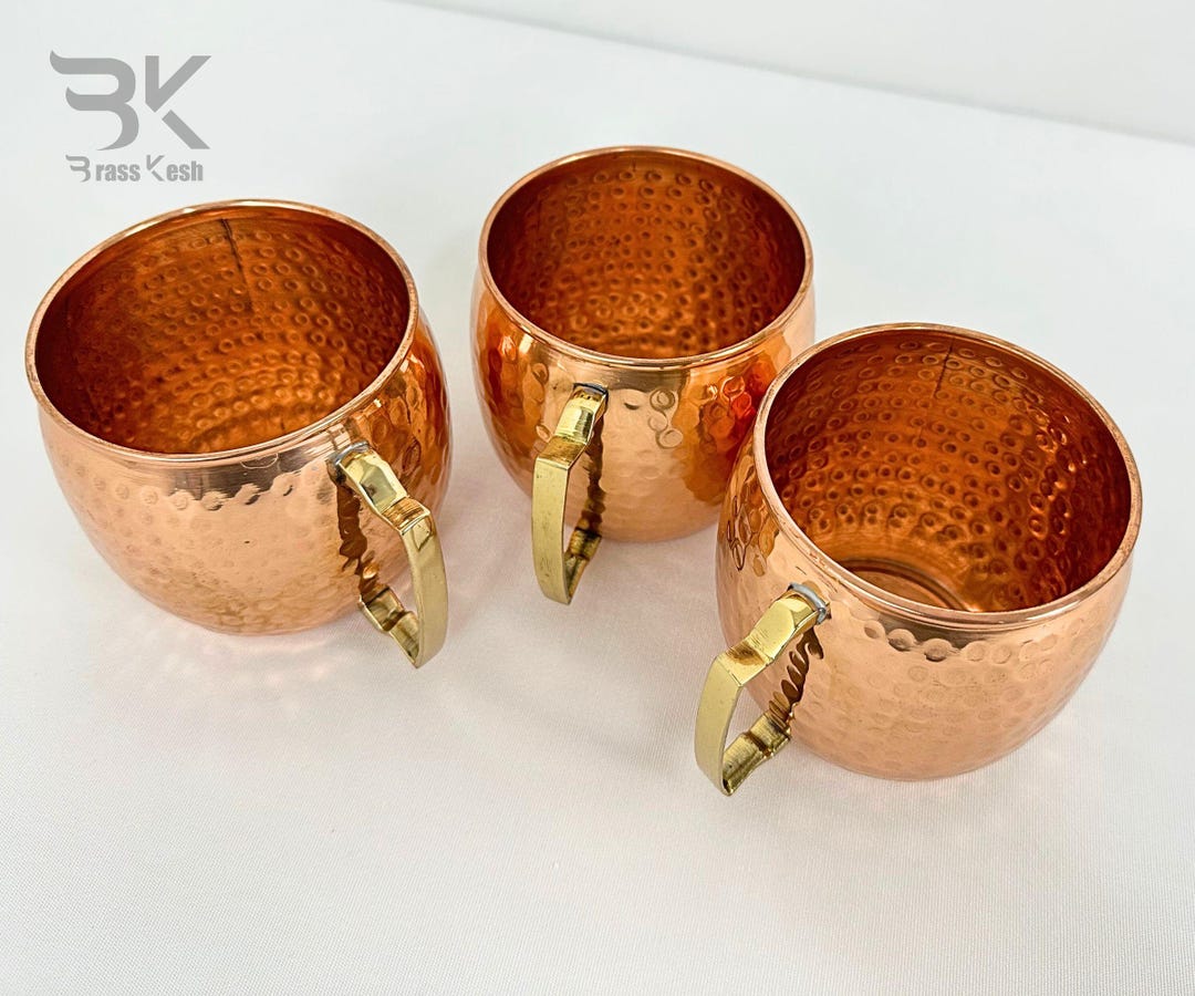 Handmade Hammered Copper Mugs With Brass Handle and Unlacquered Finish ...