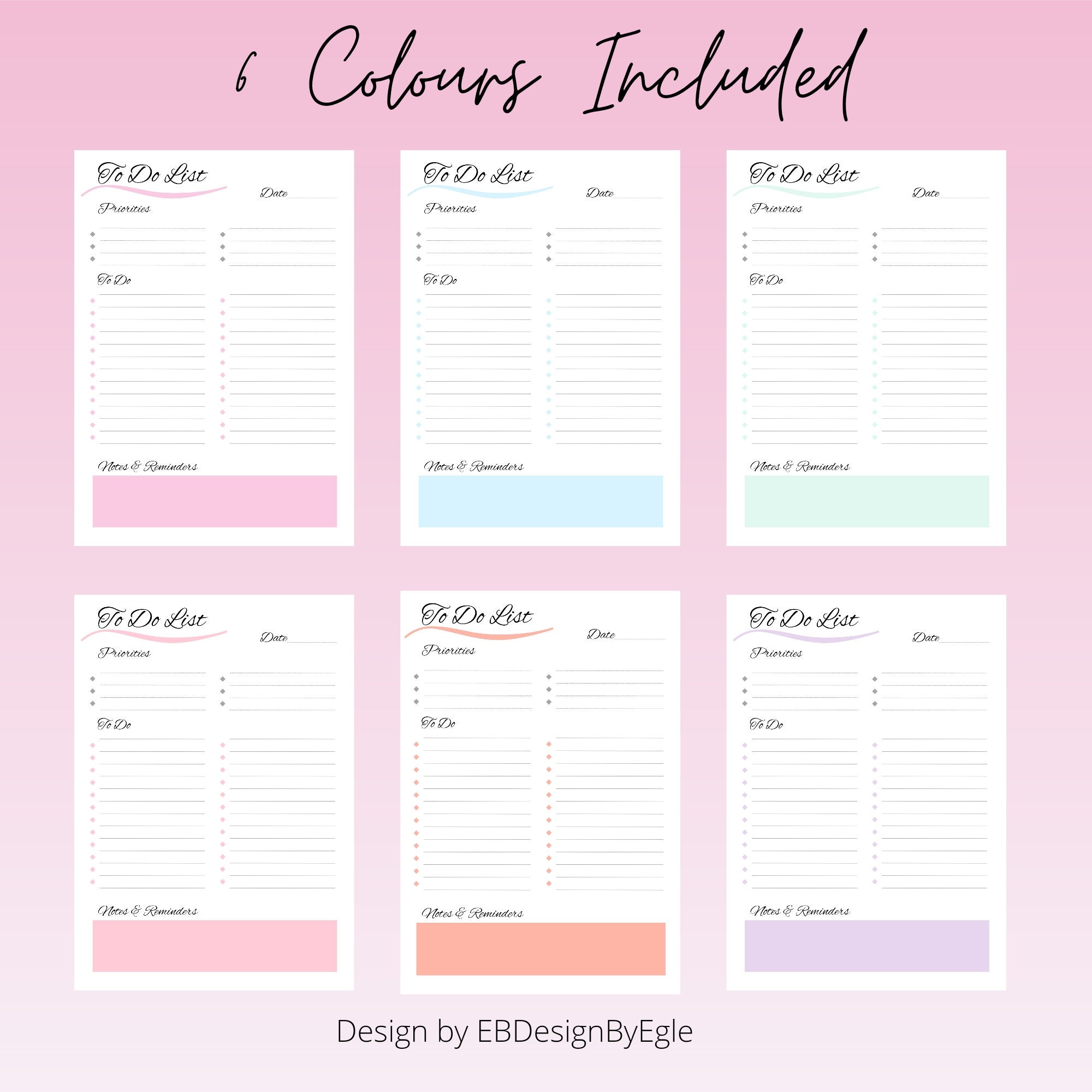 Printable to Do List, 6 Colours, Instant Download - Etsy