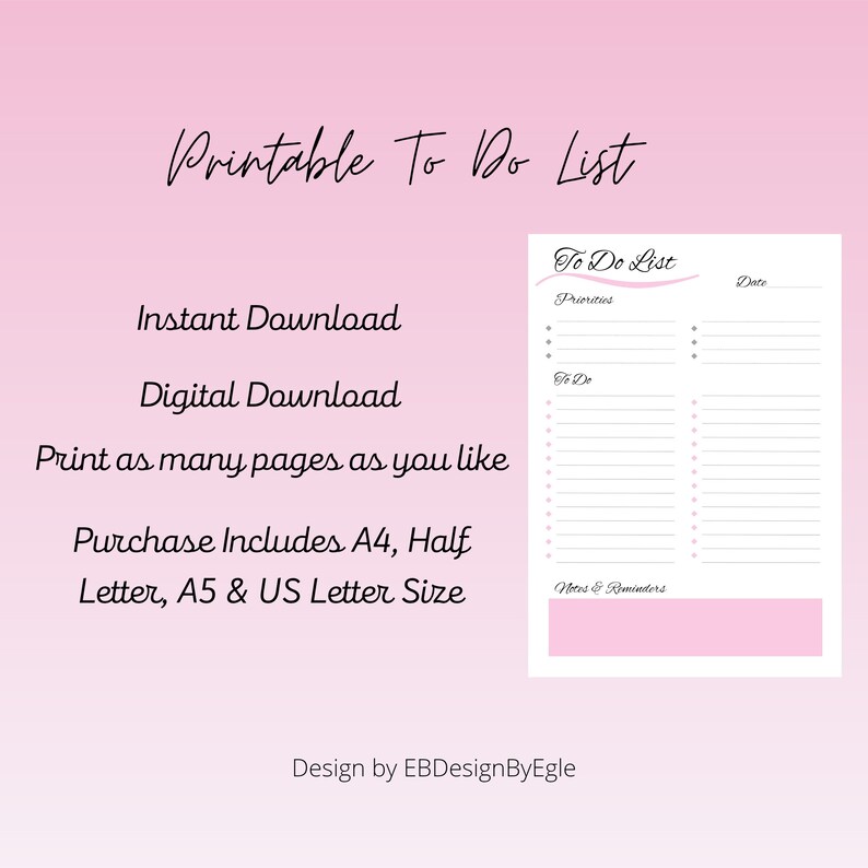 Printable to Do List, 6 Colours, Instant Download - Etsy