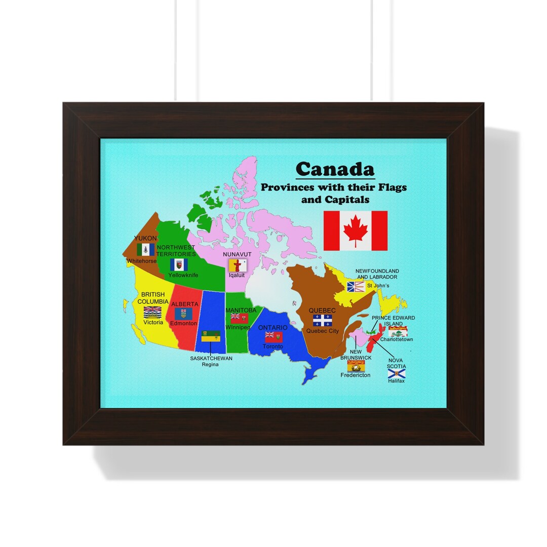 Framed Poster of All Canadian Provinces With Their Flags and Their ...