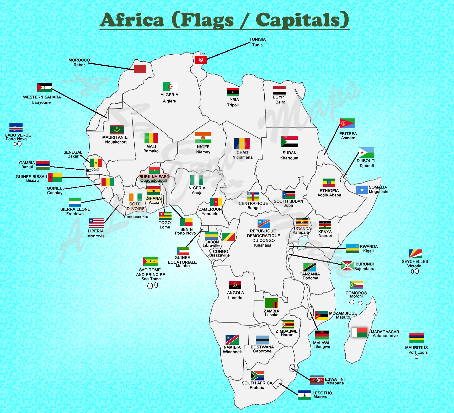 Digital Map of All African Countries With Their Flags and - Etsy Canada