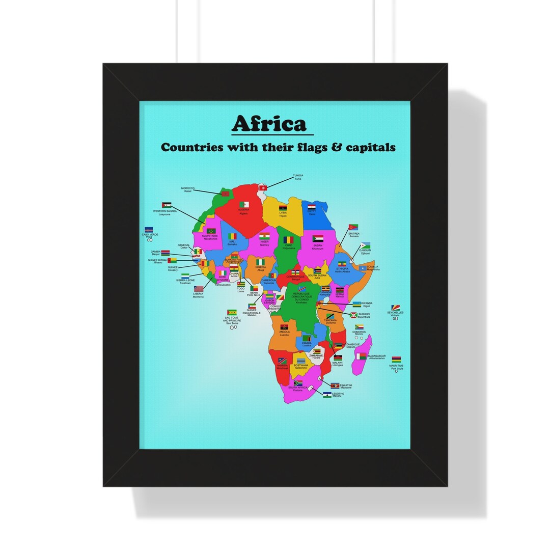 Framed Poster of All African Countries With Their Flags and Their ...