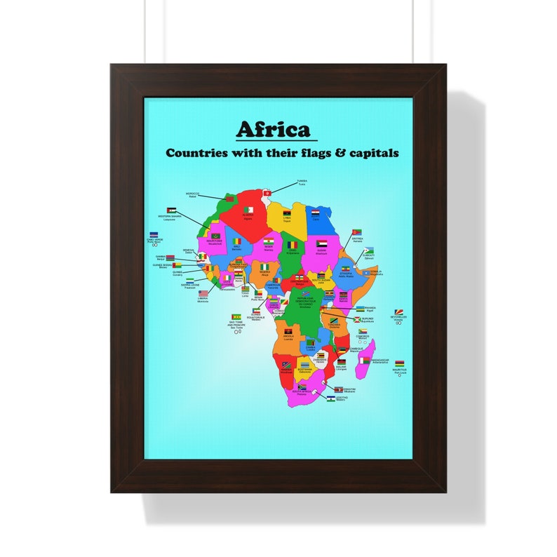 Framed Poster of All African Countries With Their Flags and Their ...