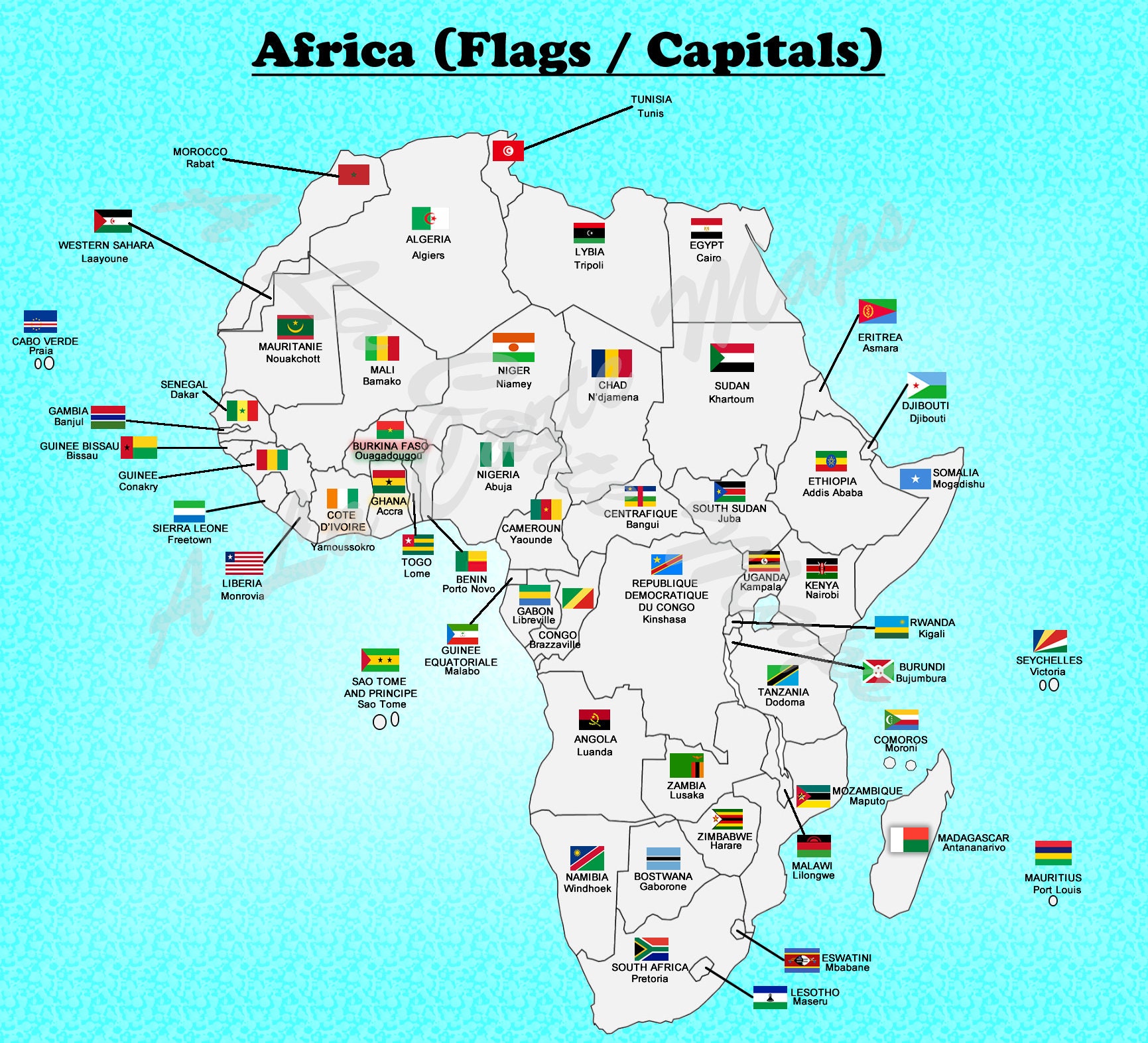 Digital Map Of All African Countries With Their Flags And Their Capital