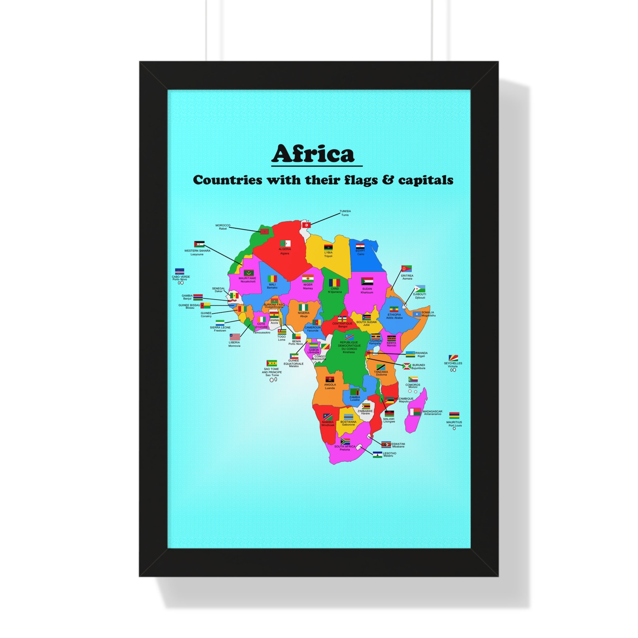 Framed Poster of All African Countries With Their Flags and Their ...