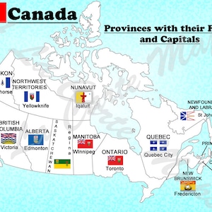Digital Map of All Canadian Provinces With Their Flags and Their ...