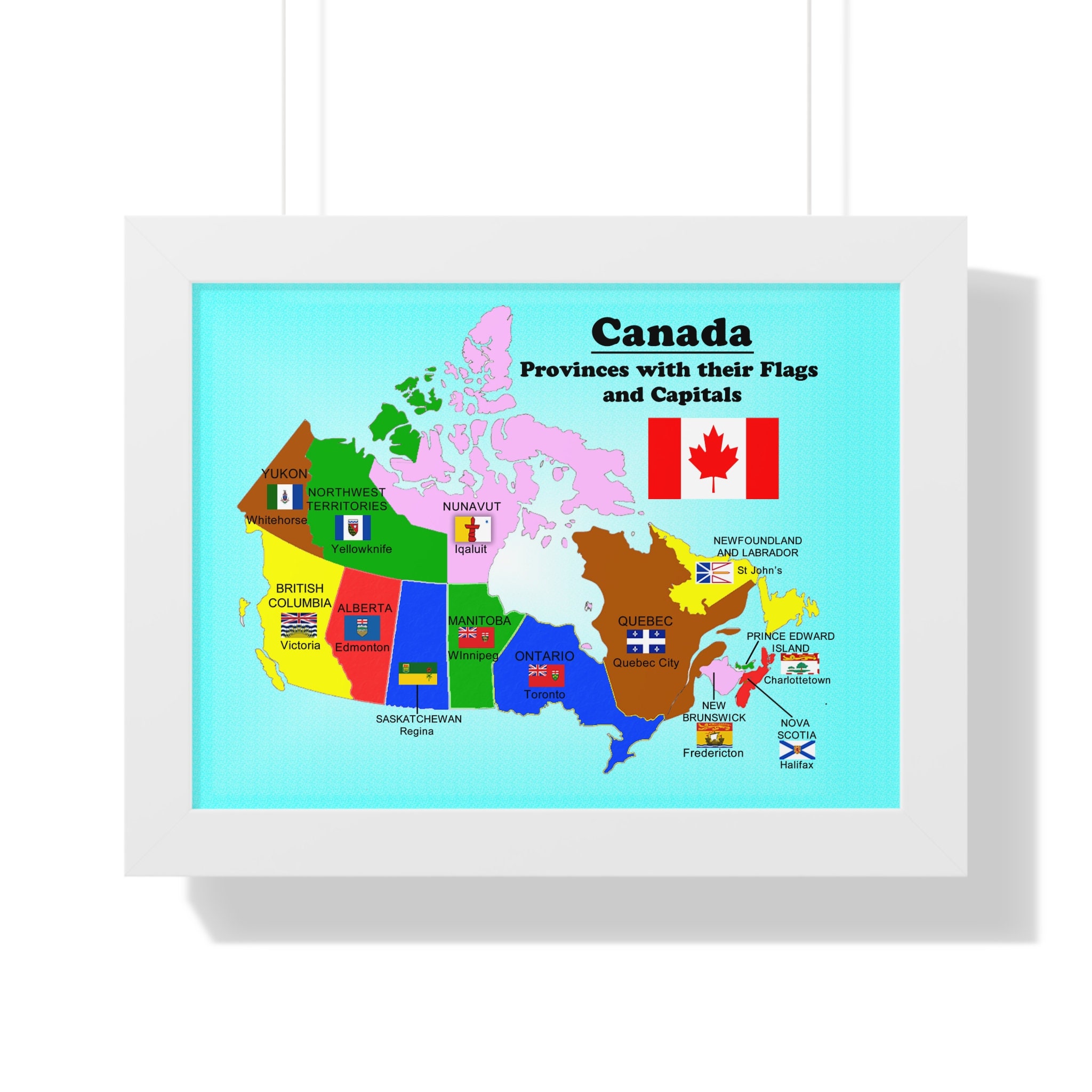 Framed Poster of All Canadian Provinces With Their Flags and Their ...