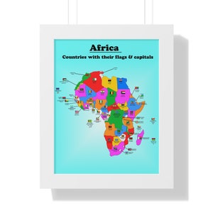 Framed Poster of All African Countries With Their Flags and Their ...