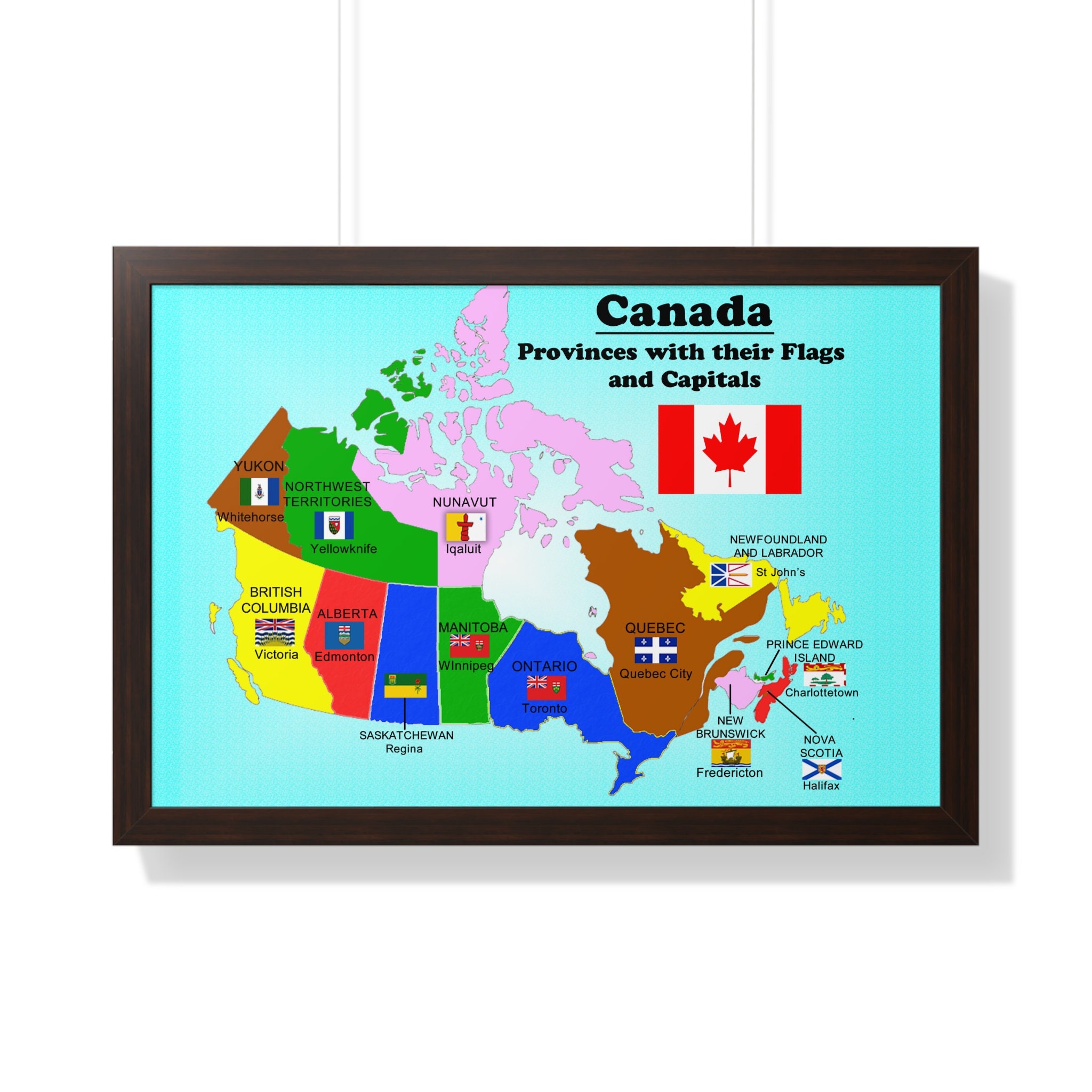 Framed Poster of All Canadian Provinces With Their Flags and Their ...