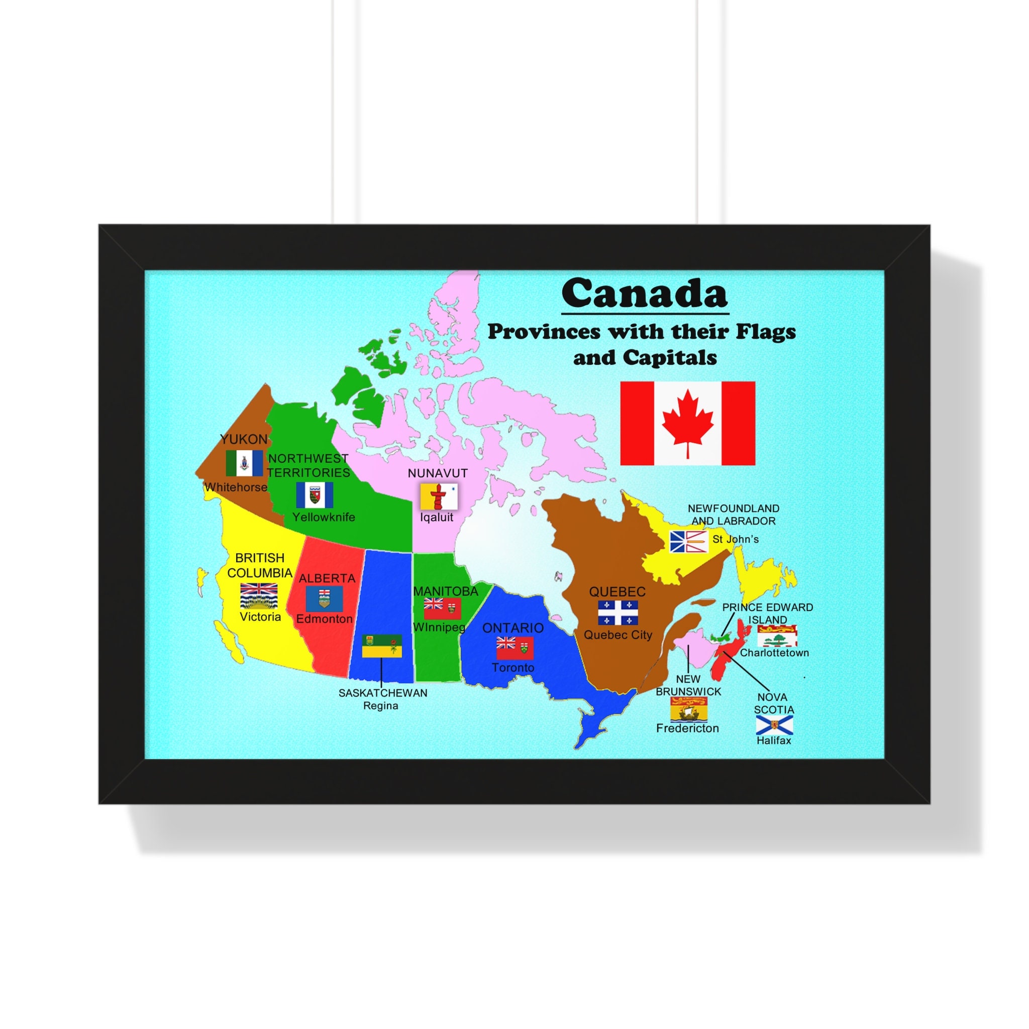 Framed Poster of All Canadian Provinces With Their Flags and Their ...