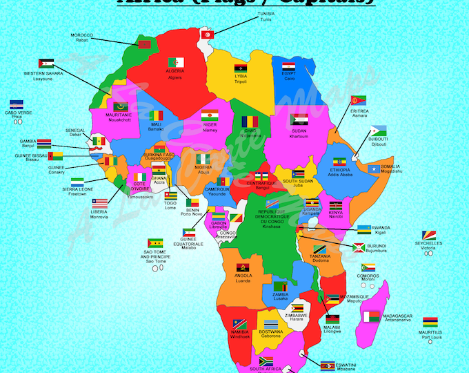 Digital Map of All African Countries With Their Flags and Their Capital ...