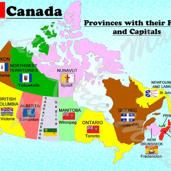 Digital Map of All Canadian Provinces With Their Flags And - Etsy Australia