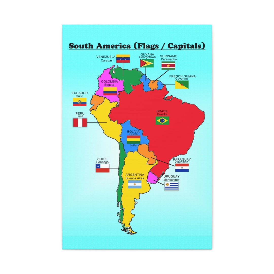 Canvas of All South American Countries With Their Flags and Their ...