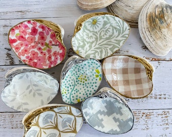 Blue Patterned Set of 5 Oyster Shell Tray Decor Trinket Dish Jewelry ...