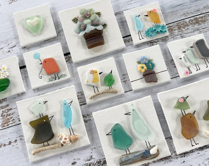 Sea Glass Art, Sea Glass Magnet, Paw Print, Wood Tree Slice, Beach ...