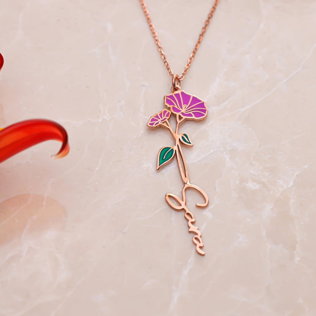 Handmade Colored Birthflower, Birth Flower Name Necklace, Personalized ...