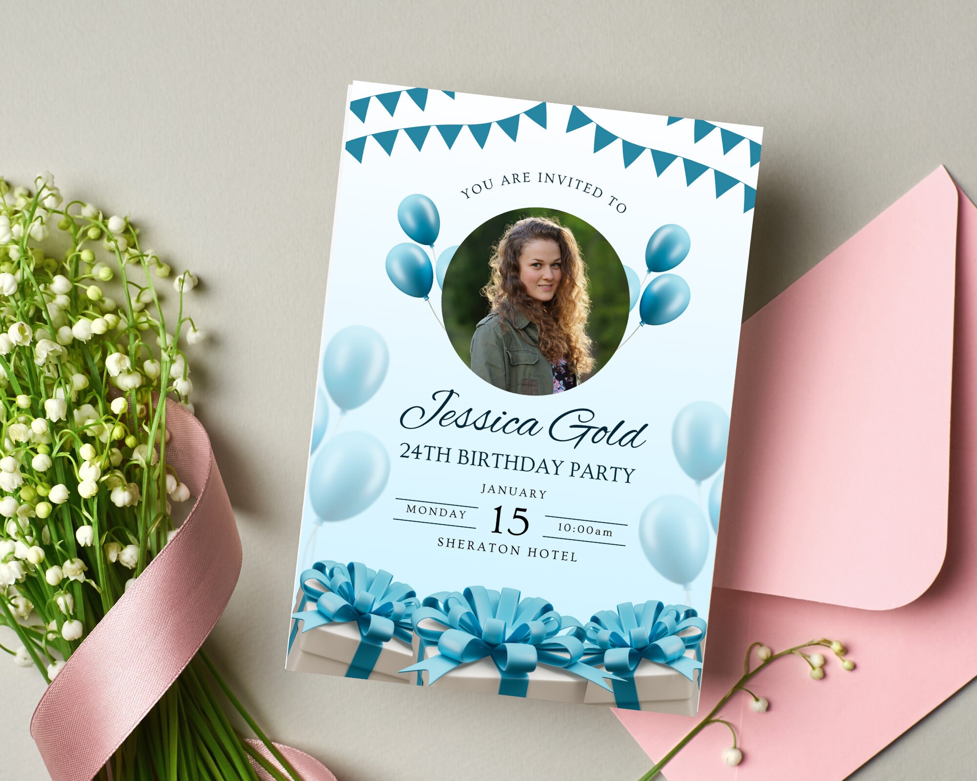 Blue Modern Birthday Party Invitation Card || Blue Birthday Invitation ...