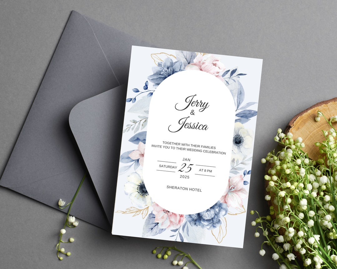Blue White Simple Wedding Invitation Card || Elegance Wedding Card ...