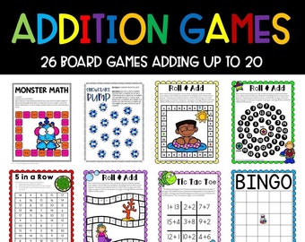 Addition to 20 Board Games Printable Math Games for Centers | Etsy