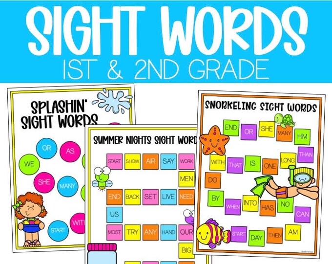 Summer Sight Word Board Games for Kids - Literacy Centers, 1st & 2nd ...