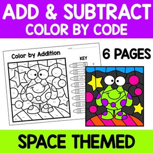 Addition & Subtraction Color by Code: Space Edition - Etsy