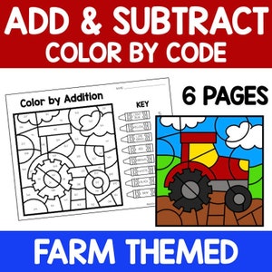Addition & Subtraction Color by Code: Farm Edition - Etsy