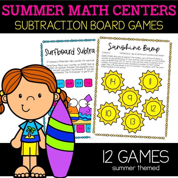 12 Summer Themed Subtraction Board Games Subtraction Within - Etsy