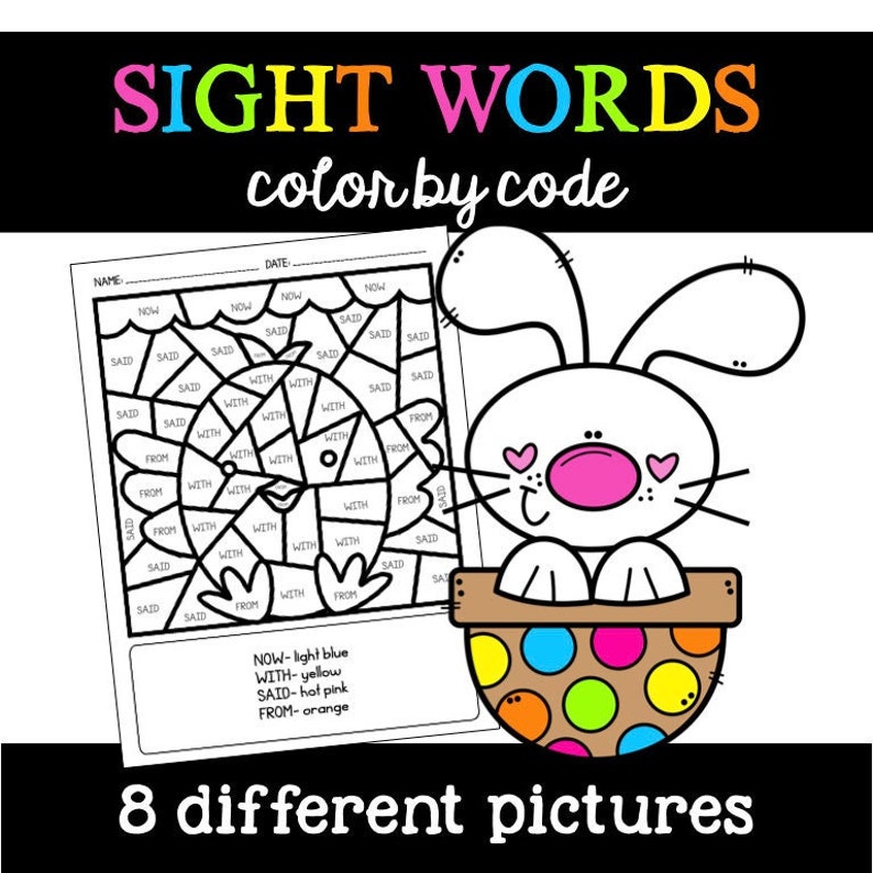 Easter Sight Word Color by Code for First & Second Grade, No Prep Sight ...