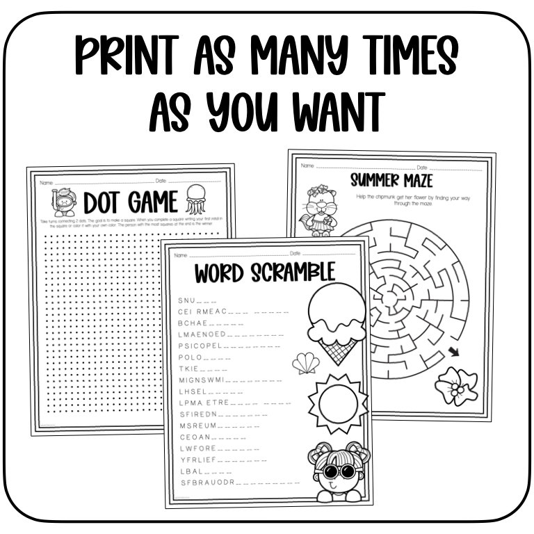 Printable Summer Activities for Kids, Summer Party, Word Search ...