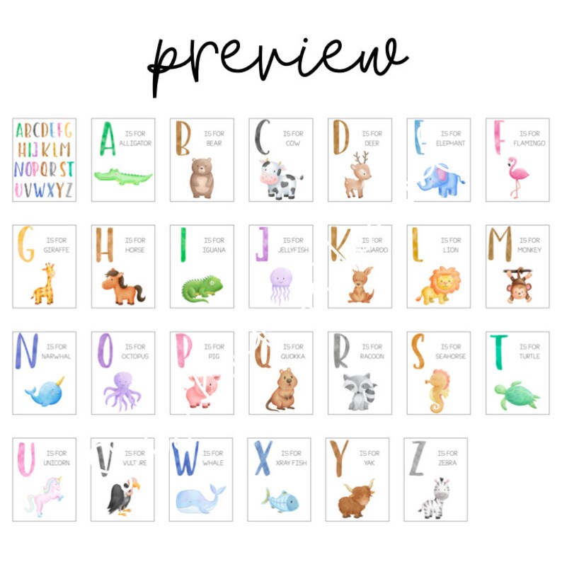 Alphabet Classroom Posters Digital Download, Watercolor Letter ...