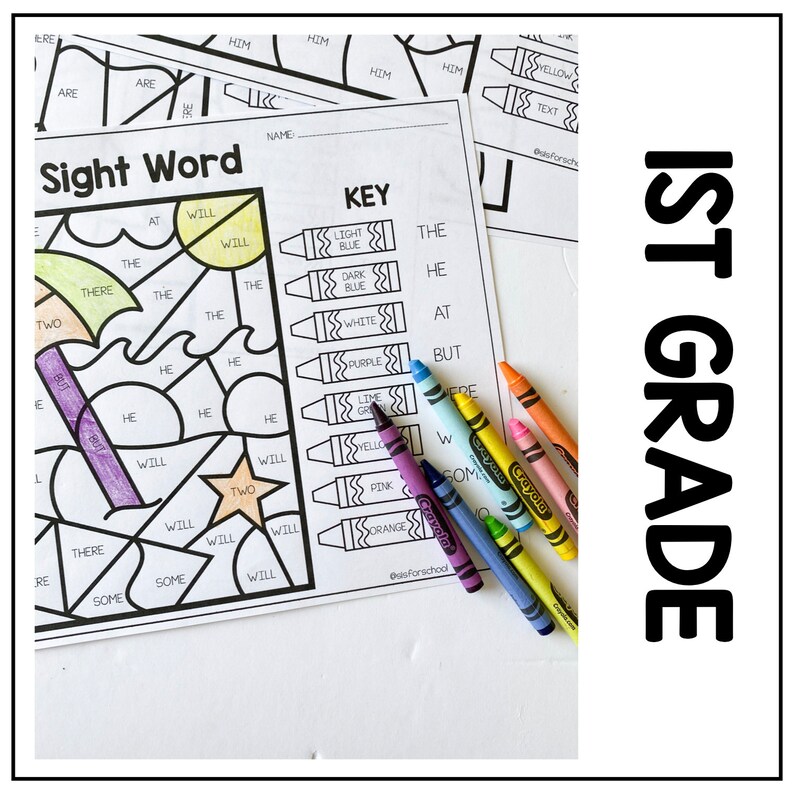 Sight Word Color by Code Worksheets, 1st Grade Summer Review Workbook ...