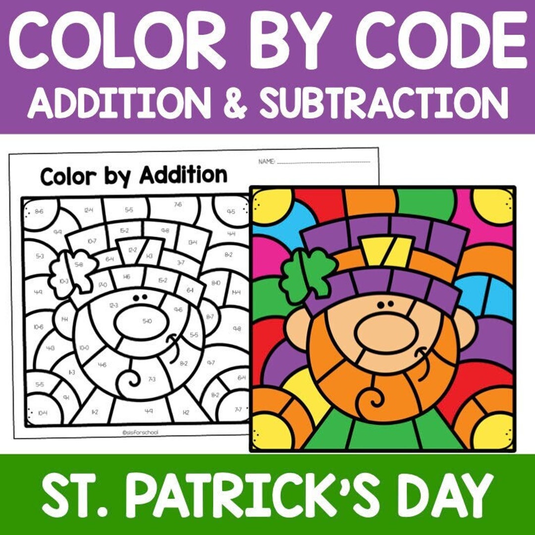 Color by Code: St. Patrick's Day, Addition & Subtraction Within 20, 1st ...